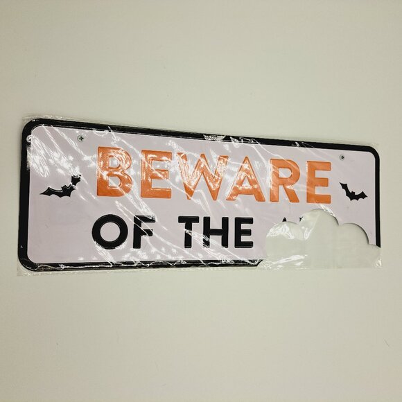 Holiday | Halloween Beware Of The Bat Metal Hanging Sign Size 14x5 ...